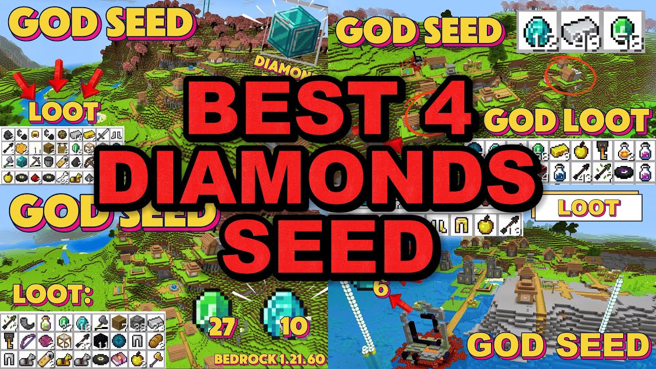 🔥 BEST 4 DIAMONDS SEED [God Seed] For Minecraft 1.21 Bedrock And PE ...