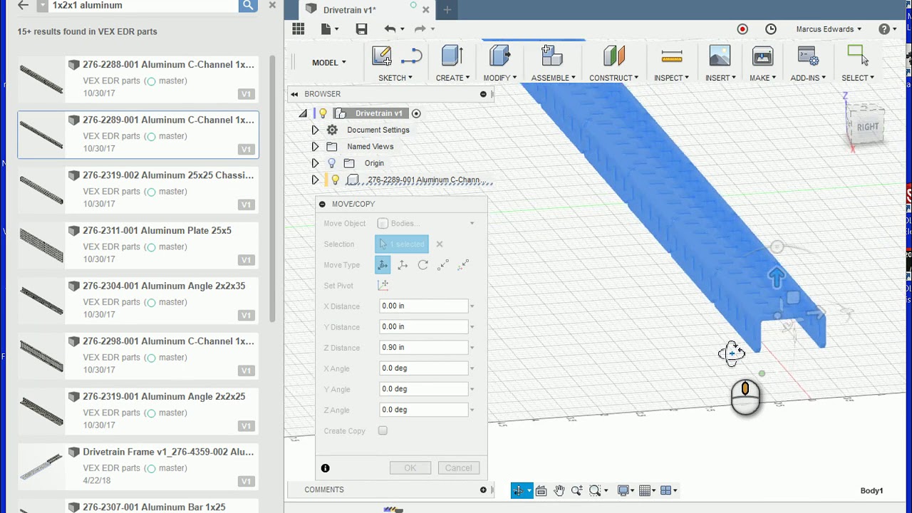 Fusion360 assemblies VEX EDGE - YouTube