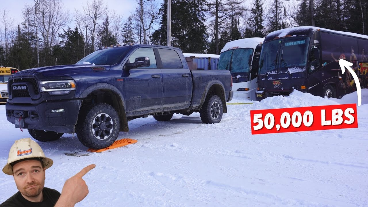 RAM 2500 Power Wagon Pulling Bus out of Snow | 4WD Lock System ...