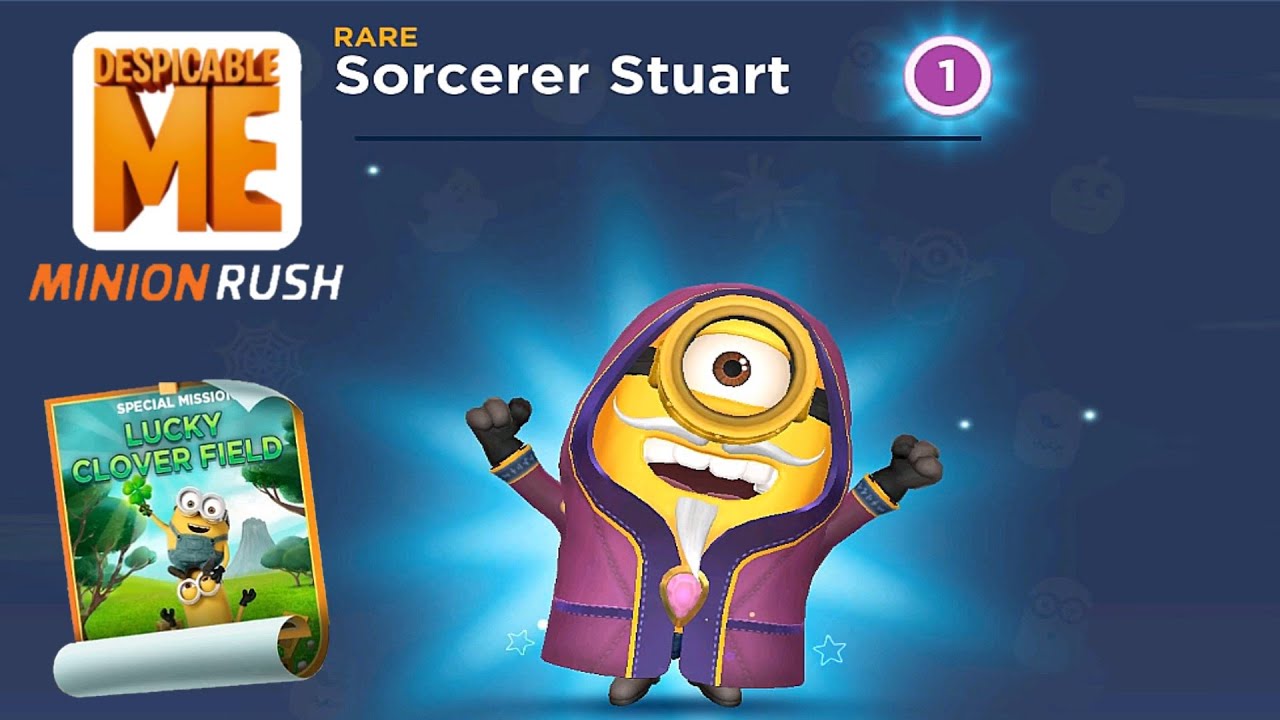 Despicable me Minion Rush Sorcerer Stuart LUCKY CLOVER FIELD costume ...