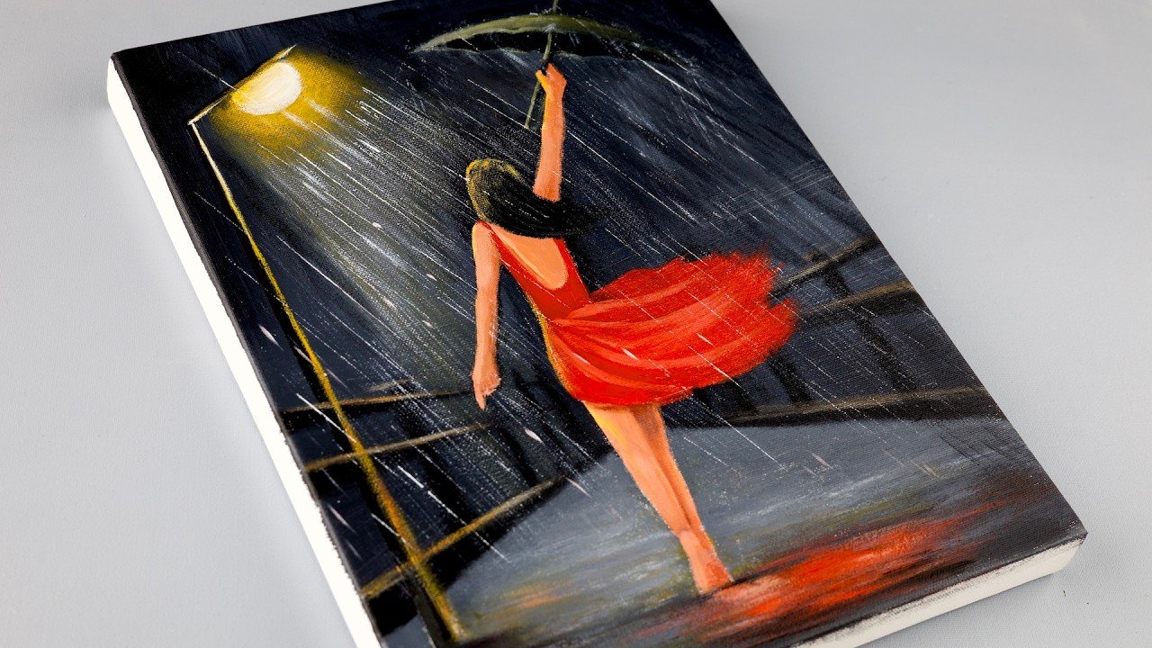 How To Paint Girl In The Rain / Rainy day Painting / Acrylic Painting ...