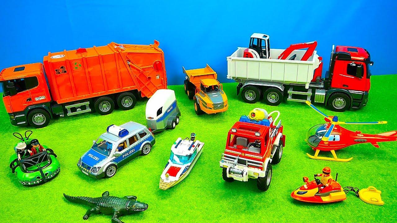 Bagger,Kipplaster,Polizei,Feuerwehr,Hubschrauber,Ambulance,Spielzeug ...