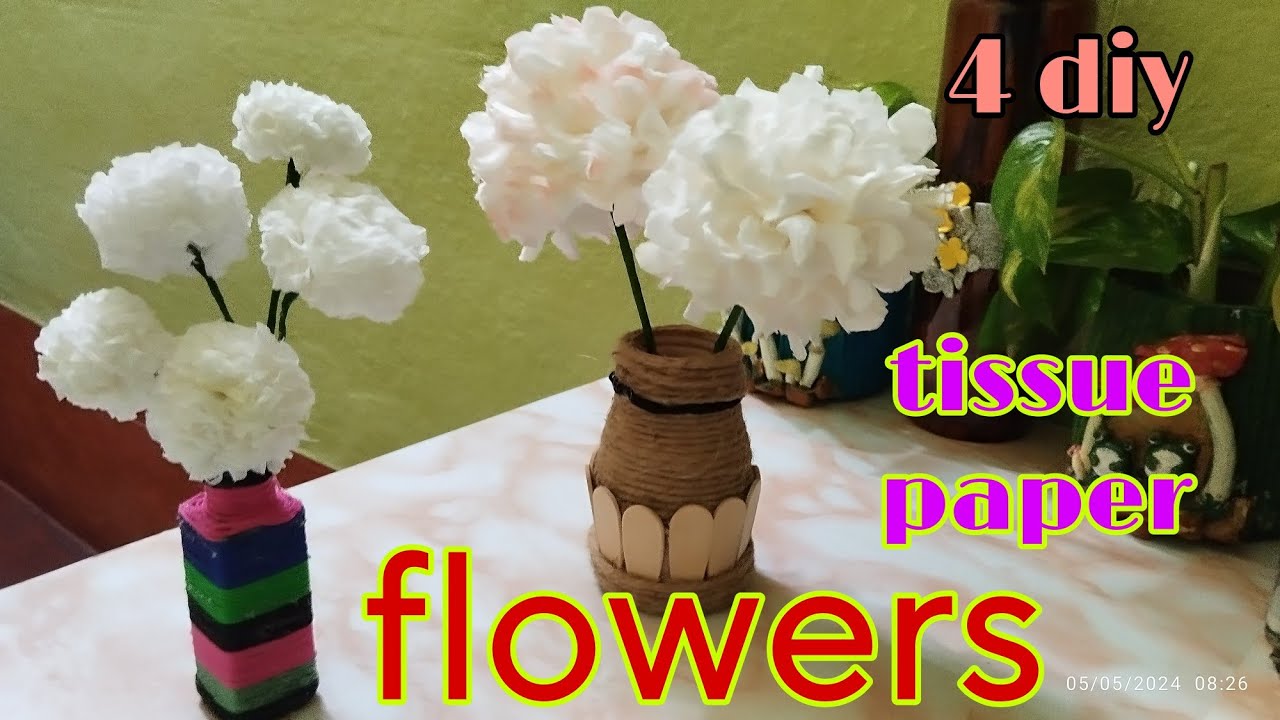 How to make Easy Tissue Paper Flowers & Vase -4 DIY / HOME Decor Ideas ...