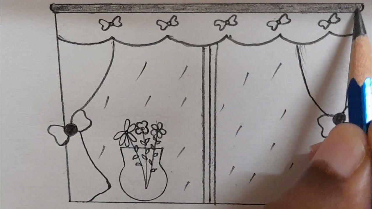 How to draw a Window scenery with rain | Easy drawing | @TamilNewArt ...
