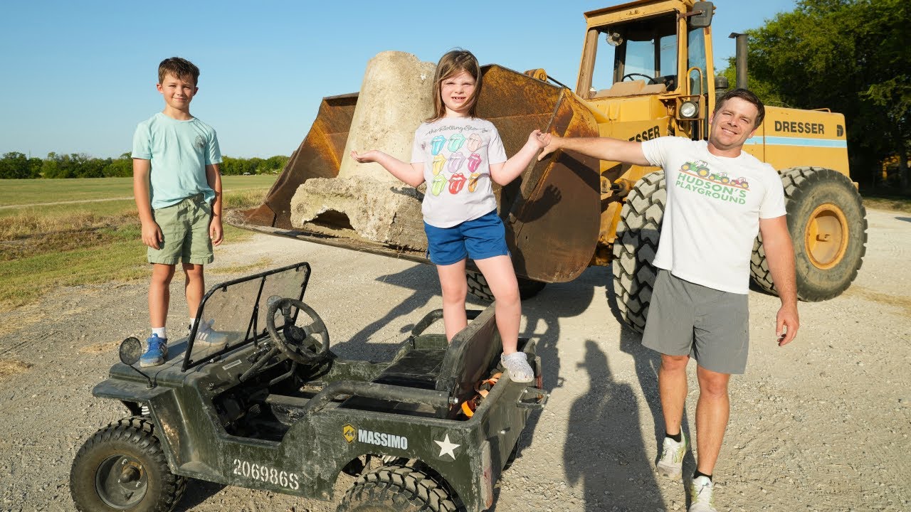 Using Tractor to Throw HUGE Rock into Mud | Tractors for kids - YouTube