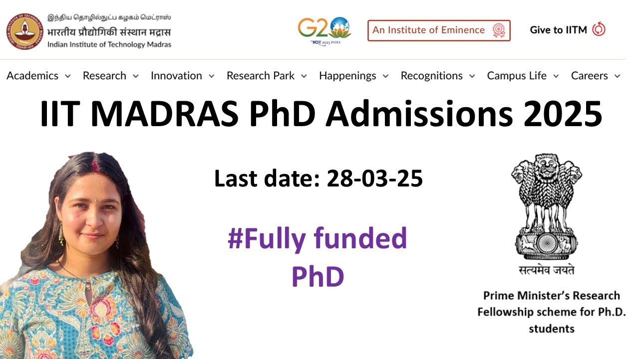 IIT Madras PhD Admission 2025 | PMRF Fellowship ₹70K | Fully Funded PhD ...