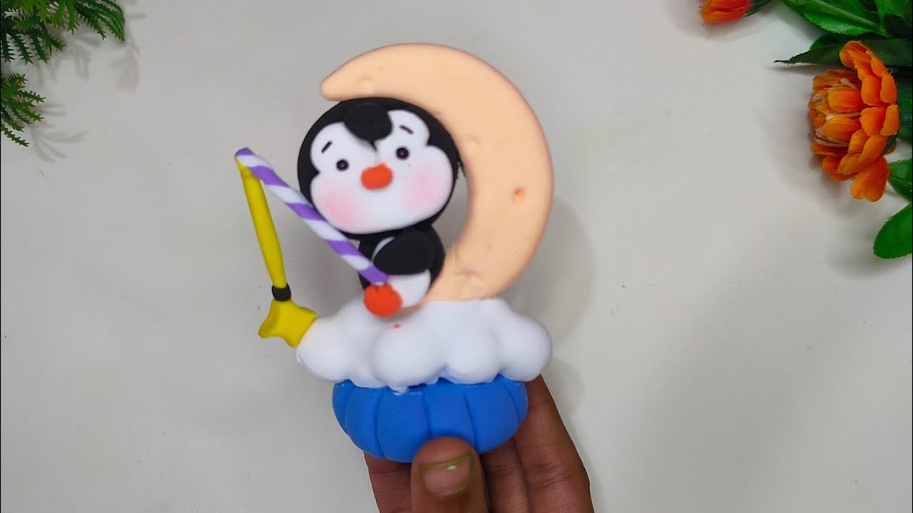 DIY Penguin on Moon Clay Art! How to make Clay Moon Craft | Cute Clay ...
