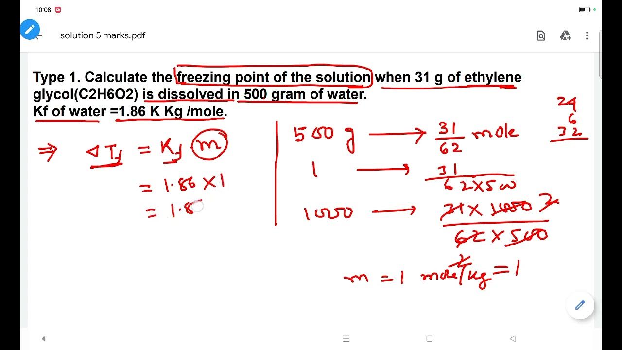 calculate the freezing point of the solution when 31g of ethylene glycol is dissolved in 500 g ...