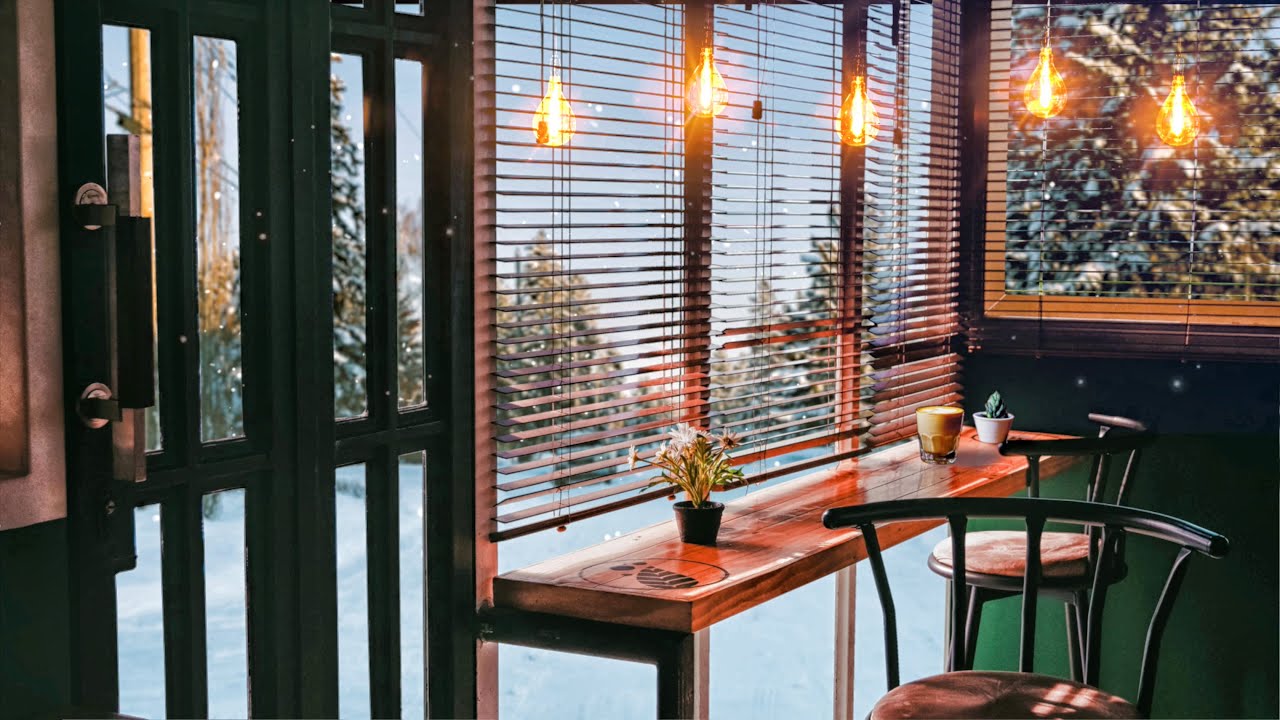 Cozy Snowy Winter Coffee Shop Ambience with Blizzard Sounds & Smooth ...