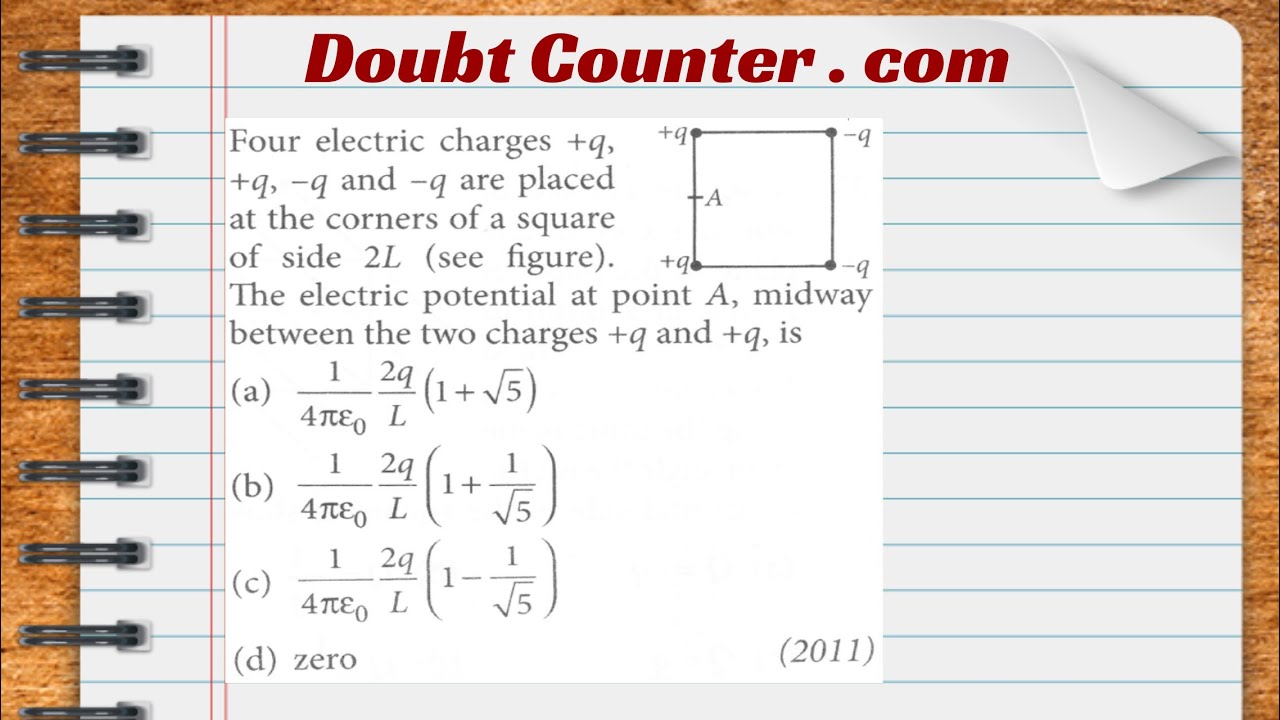 Four electric charges +q, +q, -q and -q are placed at the corners of a ...