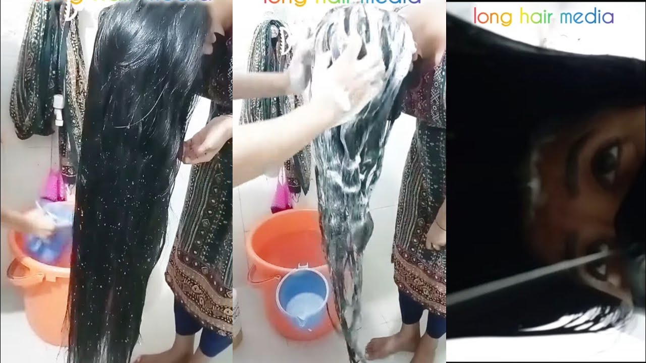 Long thick black hair extreme shampooing forward - YouTube