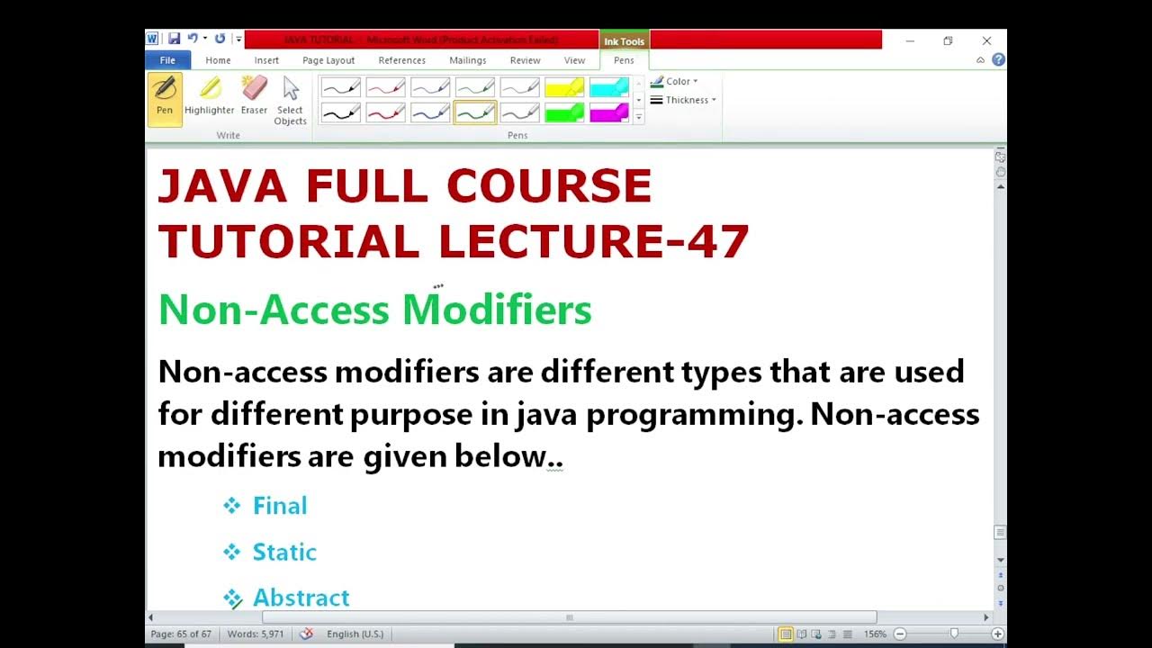 Java Lecture 47non Access Modifierfinal Keyword Full Explanation Ecl365classes Youtube