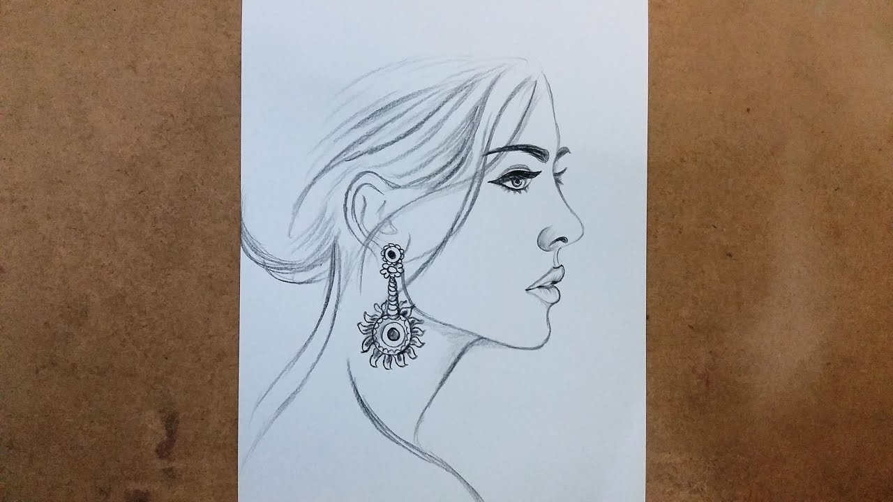 Drawing A Girl side face for beginner || Simple Sketch A Side face ...