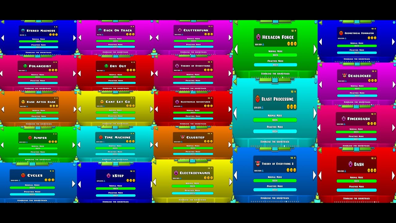 All Geometry Dash Robtop levels 1-22 (All coins) - YouTube