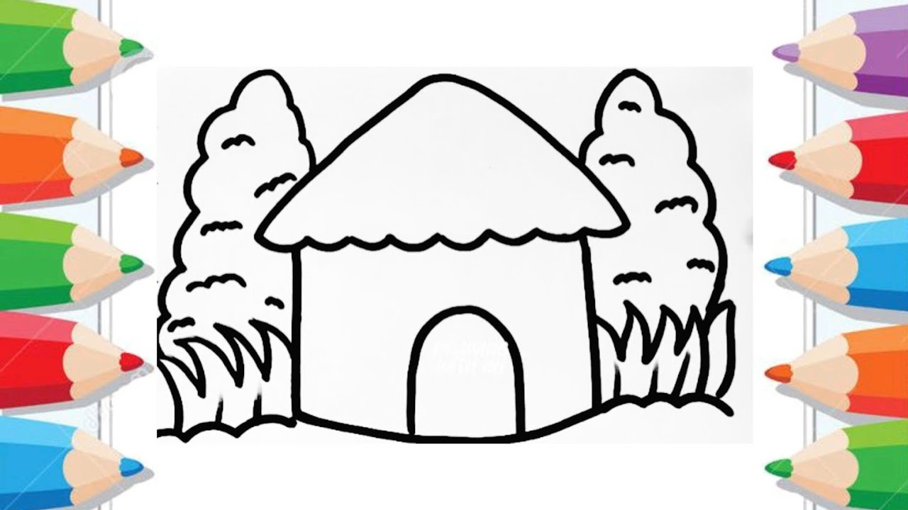 Hut drawing for kids| how to draw a beautiful hut step by step # ...