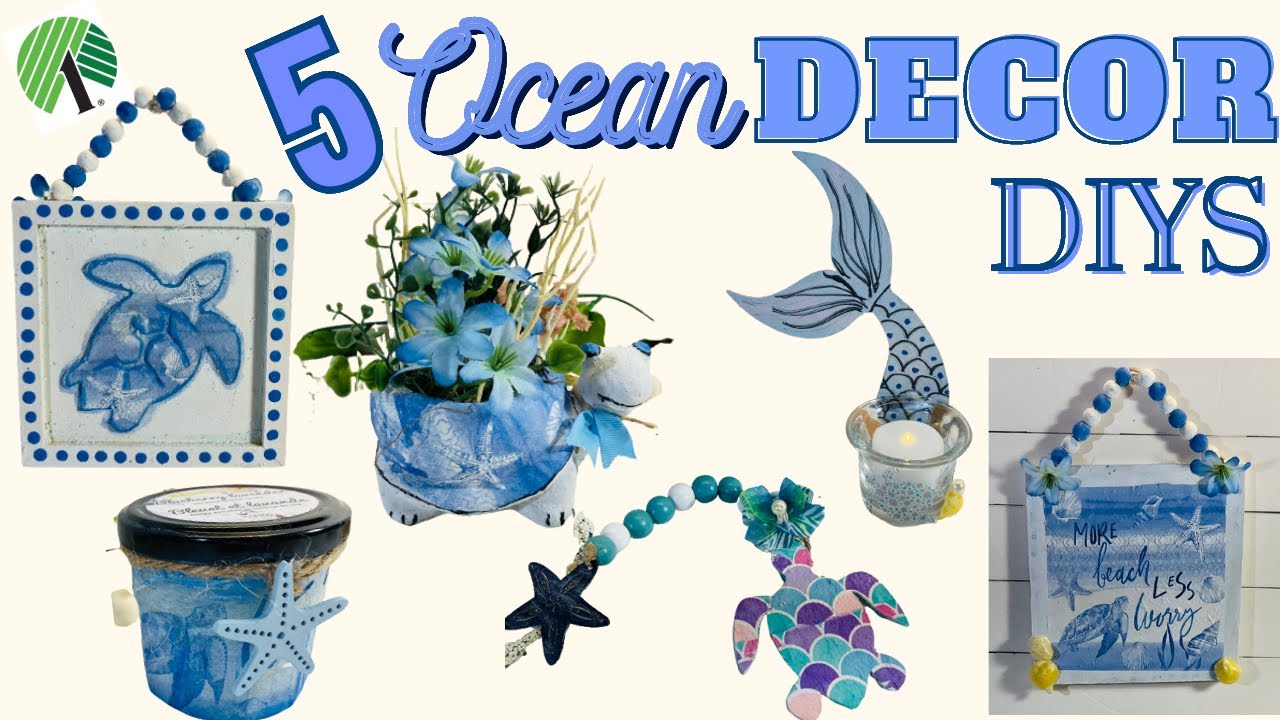 5 EASY OCEAN DECOR DIYs 2023 | 5 BEACH FARMHOUSE DIYs | 5 DOLLAR TREE ...