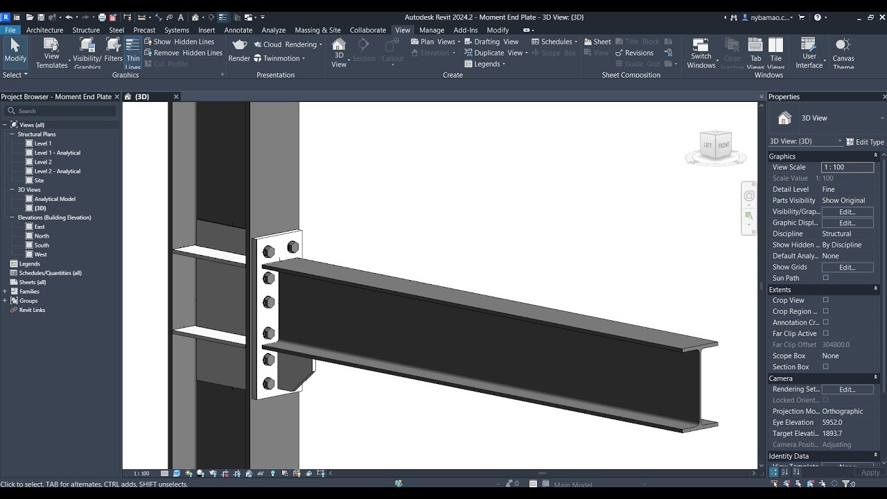 Steel Connection: Moment End Plate Tutorial in Revit 2024 - YouTube