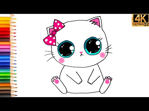 ÇOK TATLI KEDİ RESMİ ÇİZİMİ 😍 KEDİ NASIL ÇİZİLİR KOLAY 😍 RESİM ÇİZME 🌈 ...