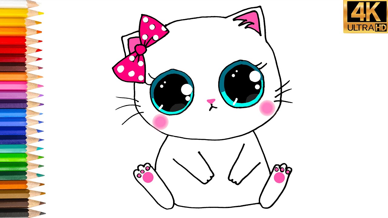 ÇOK TATLI KEDİ RESMİ ÇİZİMİ 😍 KEDİ NASIL ÇİZİLİR KOLAY 😍 RESİM ÇİZME 🌈 ...
