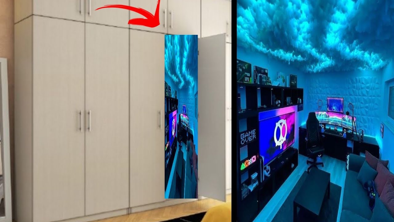 I build secret gaming room in my cabinet - YouTube