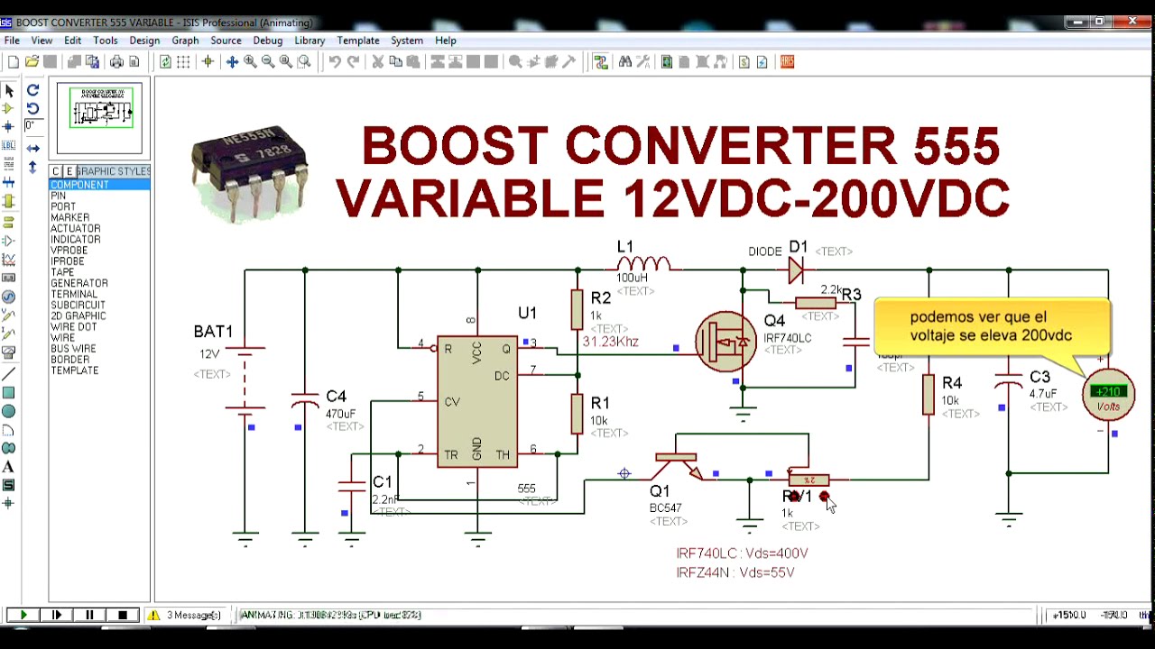 BOOST CONVERTER 555 VARIABLE 12VDC-200VDC - YouTube