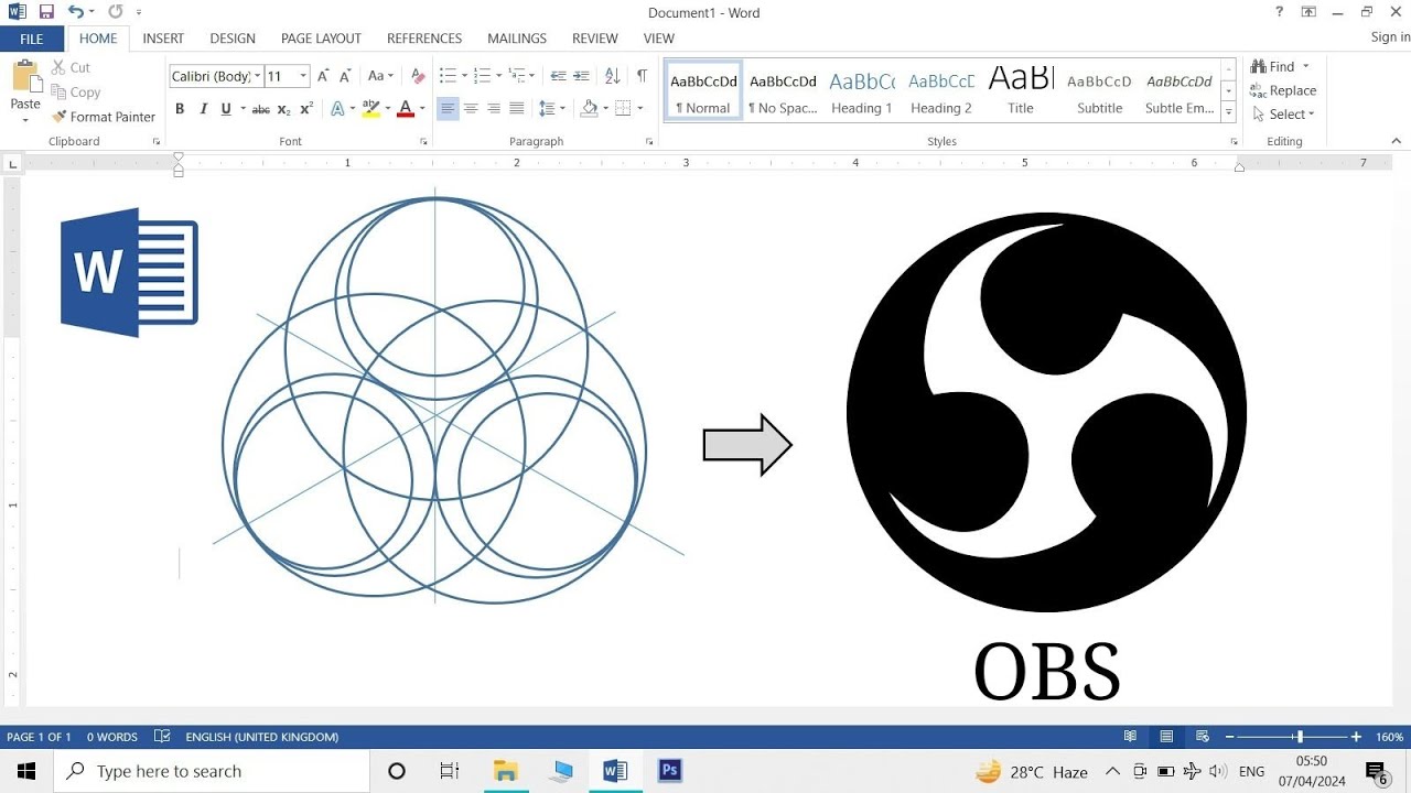 How to draw a OBS logo in MS Word ll create OBS logo in MS Word - YouTube