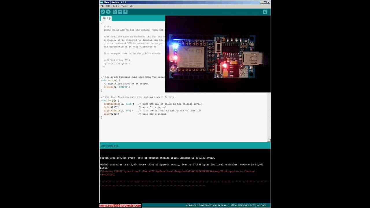 ESP8266 - CBDB nEXT EVO Board Arduino IDE 1.6.5 - Autoreset - YouTube