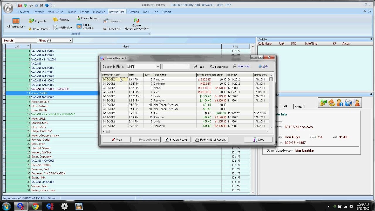QuikStor Express - Self Storage Software - Browse Data Menu - YouTube