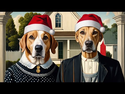 🎄🐾 "American Gothic" Reimagined: Dogs Listen to "Jolly Old St. Nicholas ...