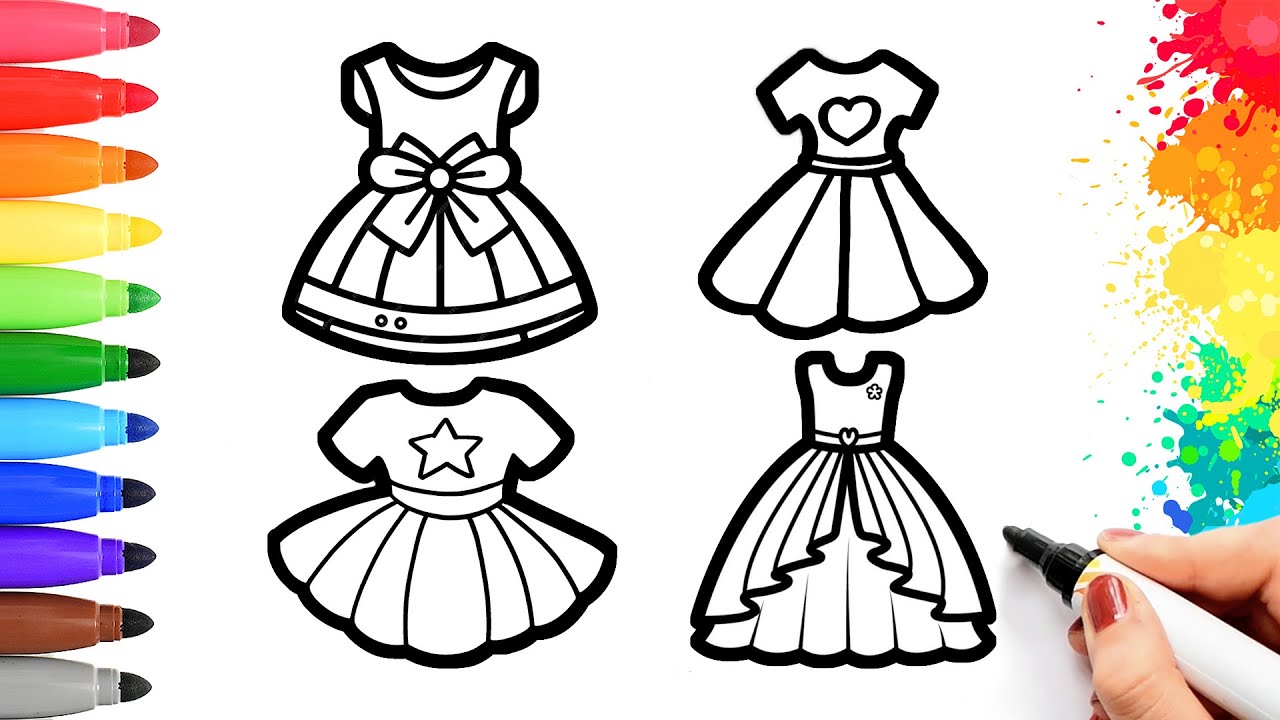 Kids Learn Colors with Princess Dresses Drawing and Coloring 👗💛 - YouTube
