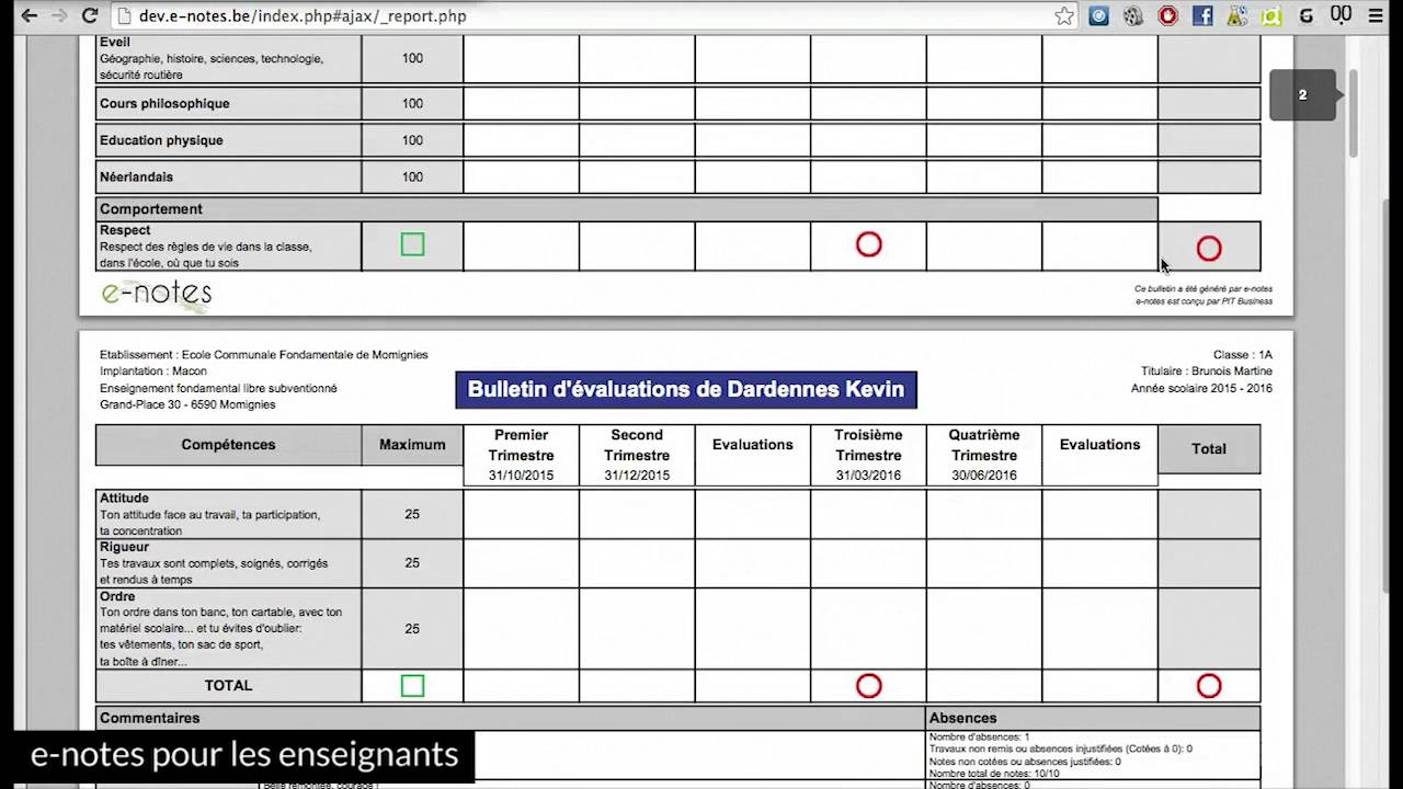 e-notes.be - Utilisation d'un enseignant - Carnet de notes et bulletins ...