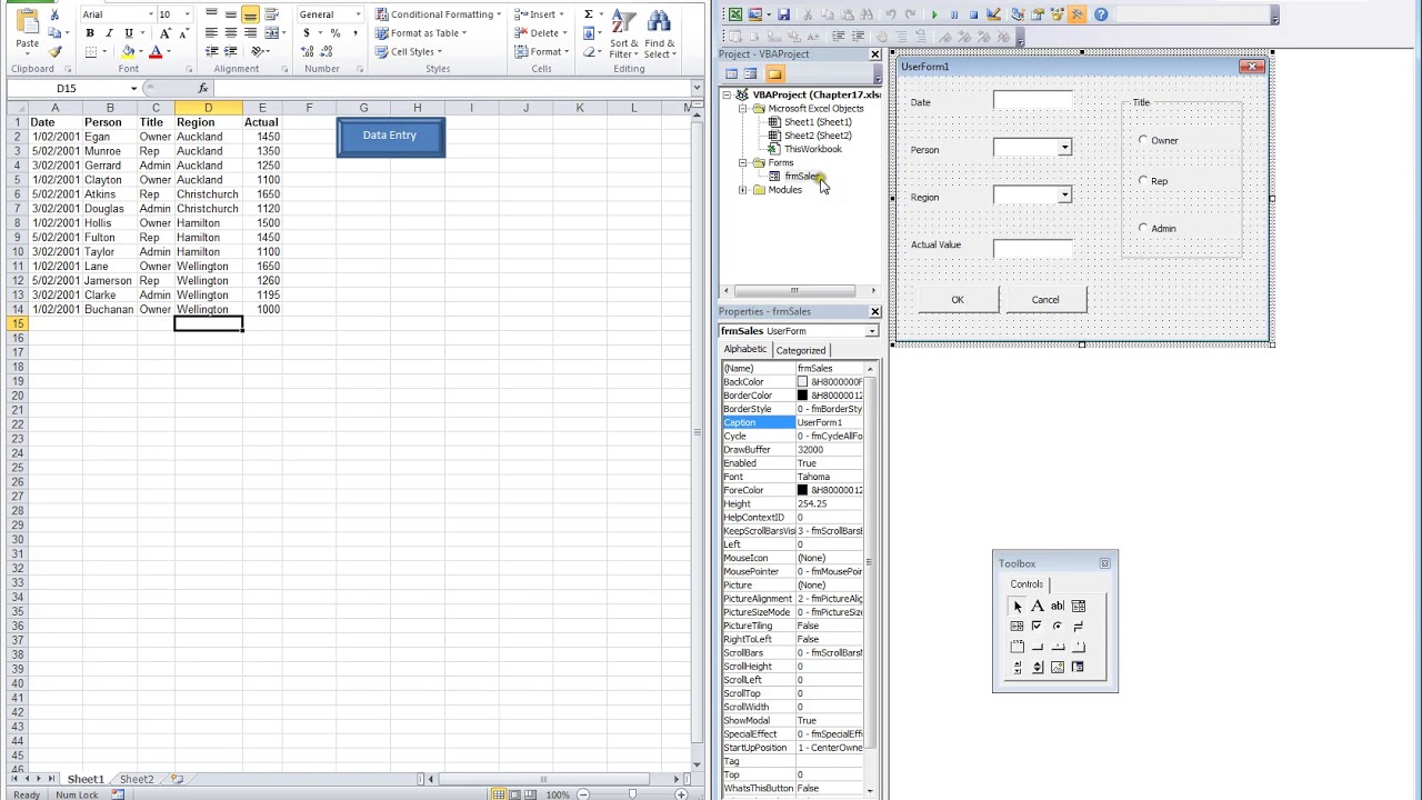 Microsoft Excel 2010 Level Four Video 47 Create User Forms - YouTube