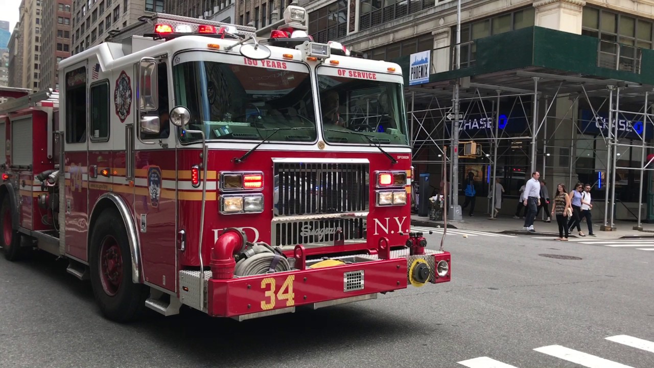 FDNY ENGINE 34 TAKING UP FROM 10-75 ALL HANDS FIRE AT THE FASHION ...