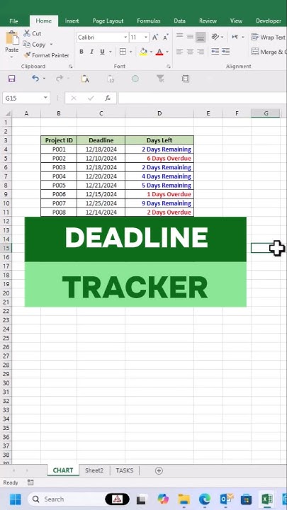 Create a DEADLINE TRACKER in Excel Like a Pro #shorts #learnexcel #exceltips #exceltricks - YouTube