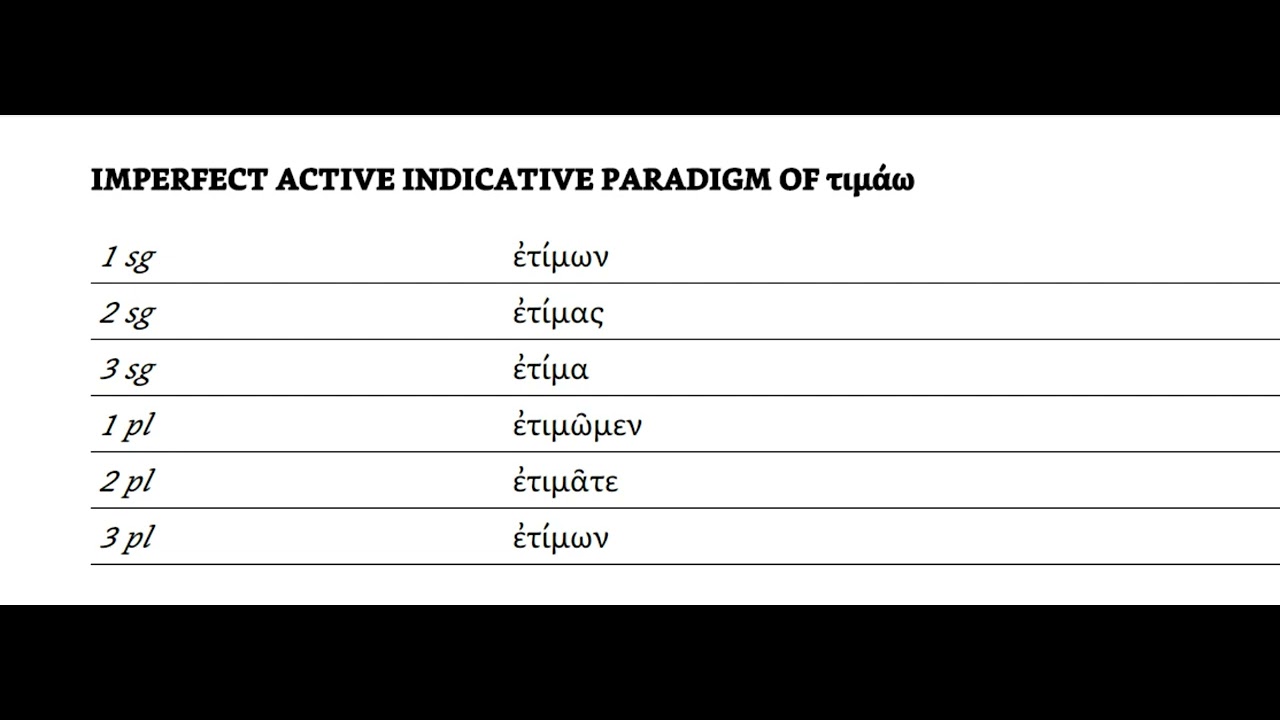 Imperfect Active Indicative τιμάω Paradigm (Rote Learning) - YouTube