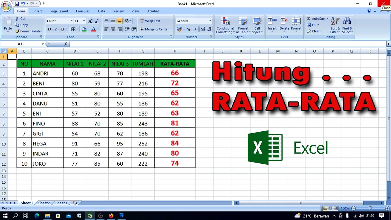 Menghitung NILAI RATA-RATA Excel - YouTube