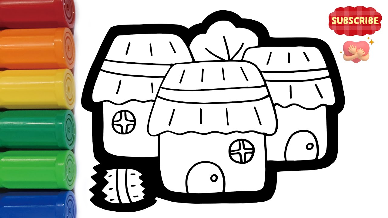 How to draw a Thatched cottage ? | Drawing and Coloring for Kids ...