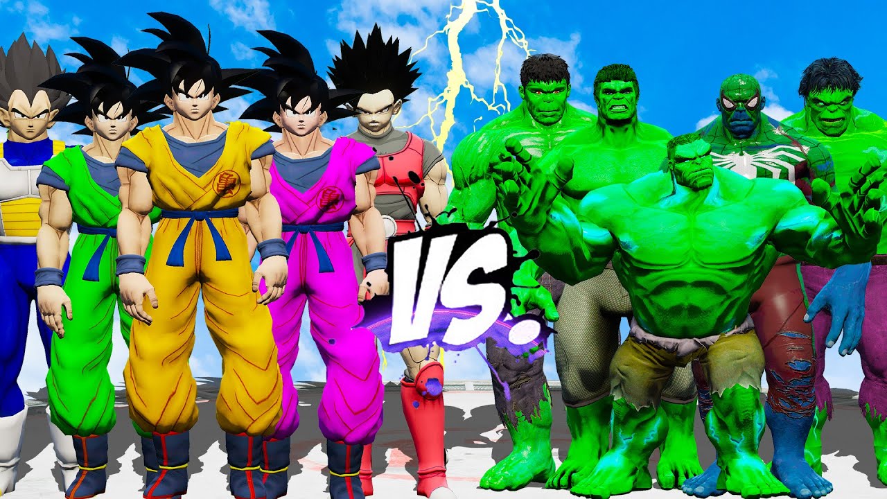 TEAM GOKU COLOR ( 3 GOKU ,VEGETA , GOHAN ) VS TEAM GREEN HULK - EPIC ...