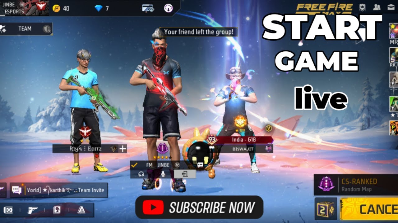 free fire doy live |free fire live team code cs rank play - YouTube