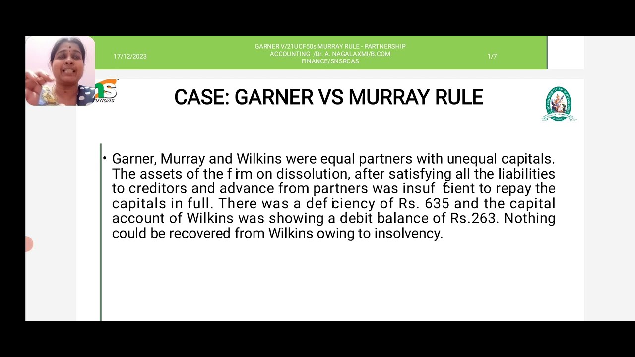Dr.A.NAGALAXMI|CASE STUDY - GARNER VS MURRAY RULE (PARTNERSHIP ACCOUNTING)|SNSINSTITUTIONS - YouTube