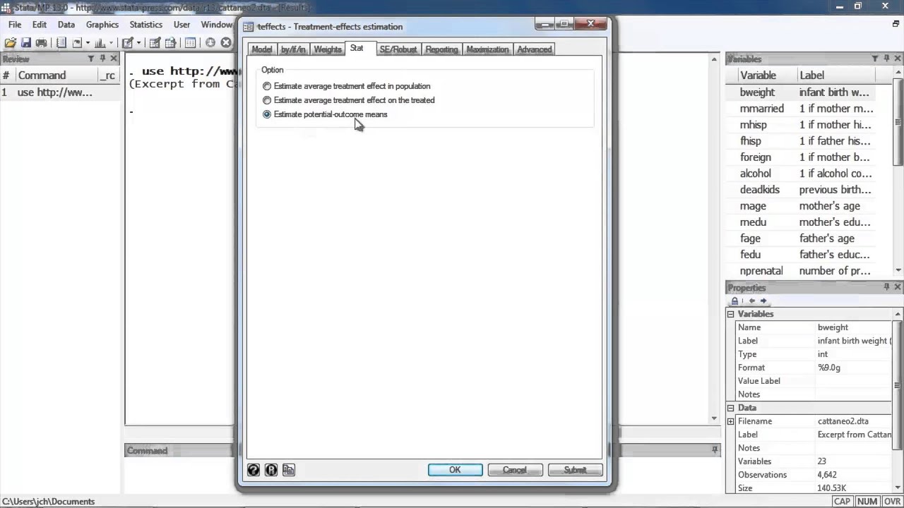 Treatment effects in Stata®: Inverse-probability weighted regression ...