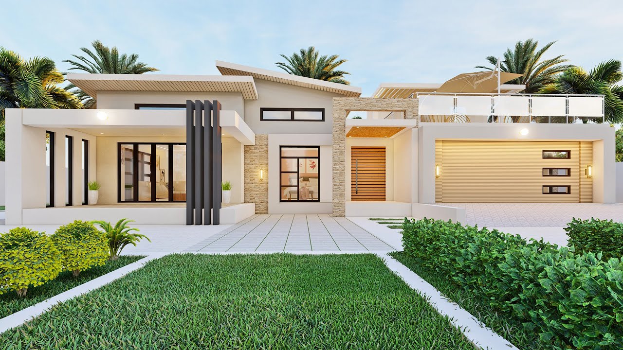 Beautiful House design | 3 Bedrooms | Skillion Roof and Roof deck ...