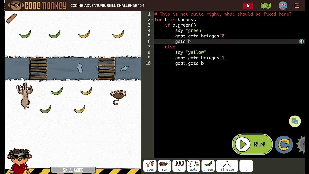 CodeMonkey Skill Mode 10-1 - YouTube