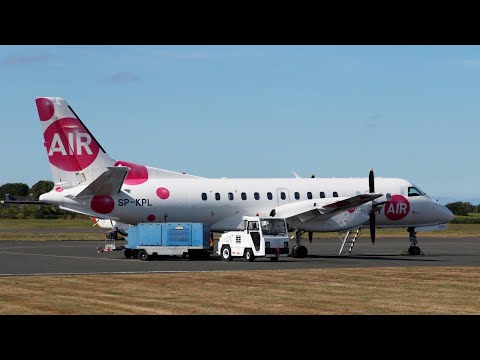 SAAB 340 SP-KPL Sprint Air landing and take off at Saint Brieuc Armor Airport