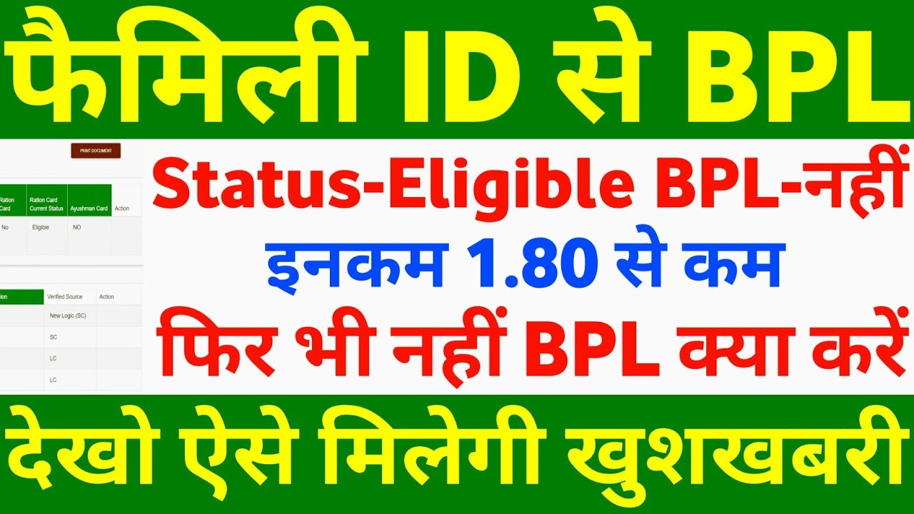 Family ID में BPL Status Eligible और Income 180000 से कम फिर भी नहीं ...