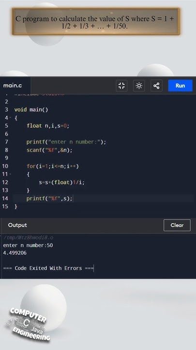 #𝟒𝟏𝐩𝐫𝐨𝐠𝐫𝐚𝐦 | 𝐂 𝐩𝐫𝐨𝐠𝐫𝐚𝐦 𝐭𝐨 𝐜𝐚𝐥𝐜𝐮𝐥𝐚𝐭𝐞 𝐭𝐡𝐞 𝐯𝐚𝐥𝐮𝐞 𝐨𝐟 𝐒 𝐰𝐡𝐞𝐫𝐞 𝐒 = 𝟏 + 𝟏/𝟐 + 𝟏/𝟑 + … + 𝟏/𝟓𝟎 @vr_codes ...