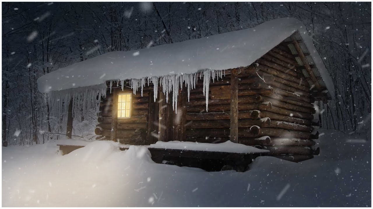 Heavy Snowstorm at a Lonely Log Cabin in the Forest - YouTube