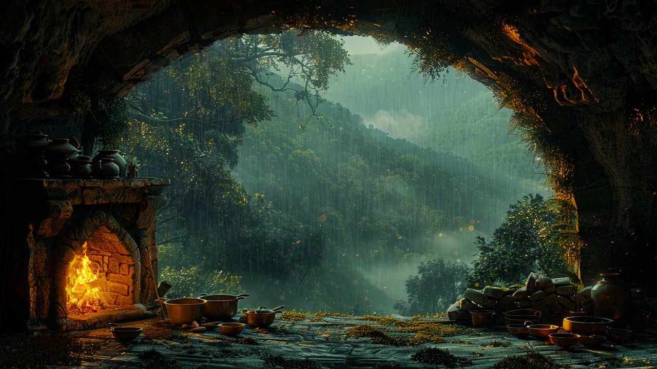 Soothing Mountain Cave Ambiance| Rain and Fire Sounds for Relaxation and Better Sleep - YouTube