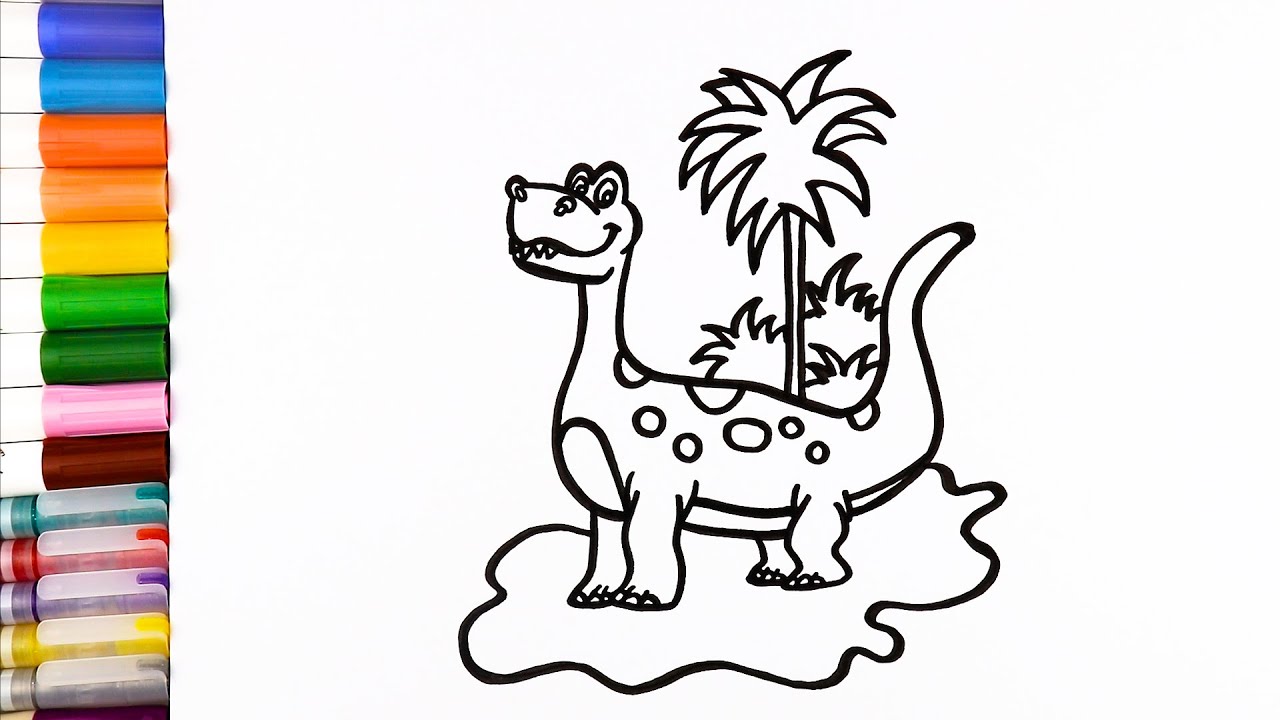 Drawing and Coloring a Dinosaur for Kids & Toddlers | Ariu Land - YouTube