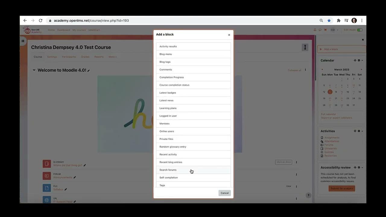 Moodle 4.0 Tutorial Videos-Using the Blocks Drawer - YouTube